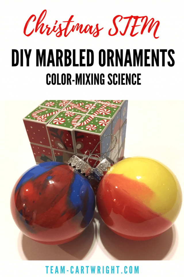 Homemade Marbled Ornaments: Color Mixing Christmas STEM